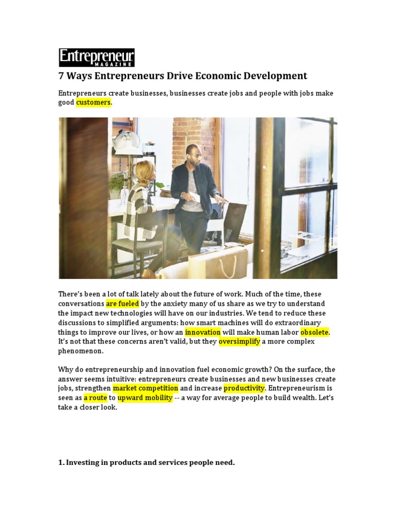 7 Ways Entrepreneurs Drive Economic Development: 1. Investing in ...