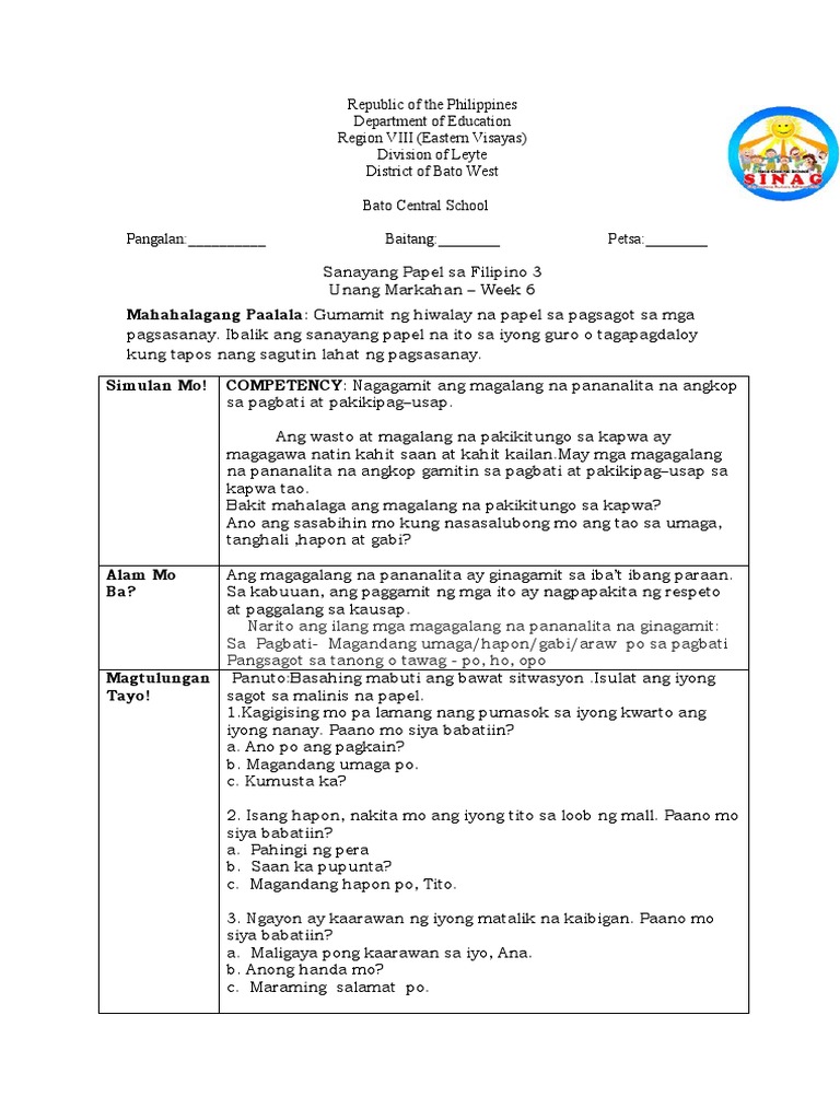 Filipino Activity Sheets | PDF