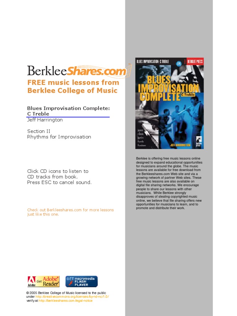 FREE Music Lessons From Berklee College of Music: Blues Improvisation Complete: C Treble | PDF ...
