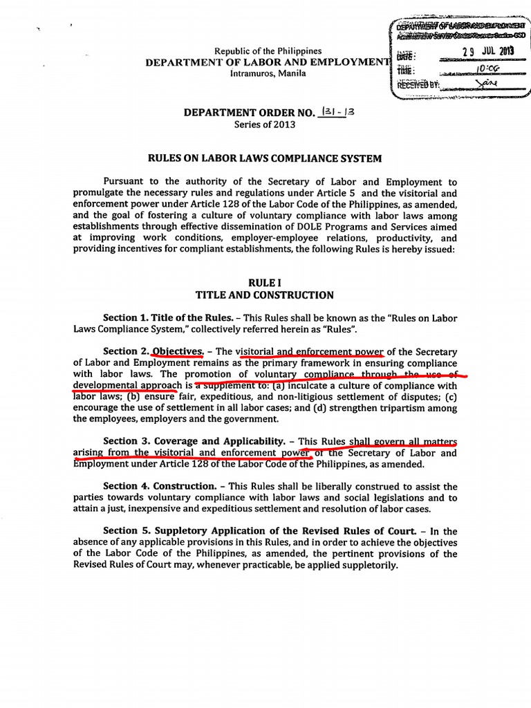DO 131 13 RulesOnLaborLawsComplianceSystem | PDF