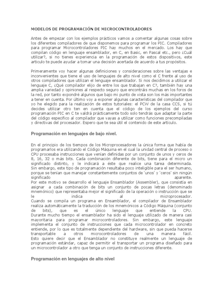 Modelos de Programacion de Microcontroladores | PDF | Lenguaje ...