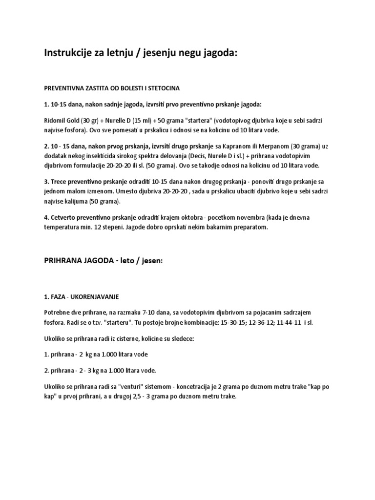 Instrukcije Za Letnju - Jesenju Negu Jagoda | PDF