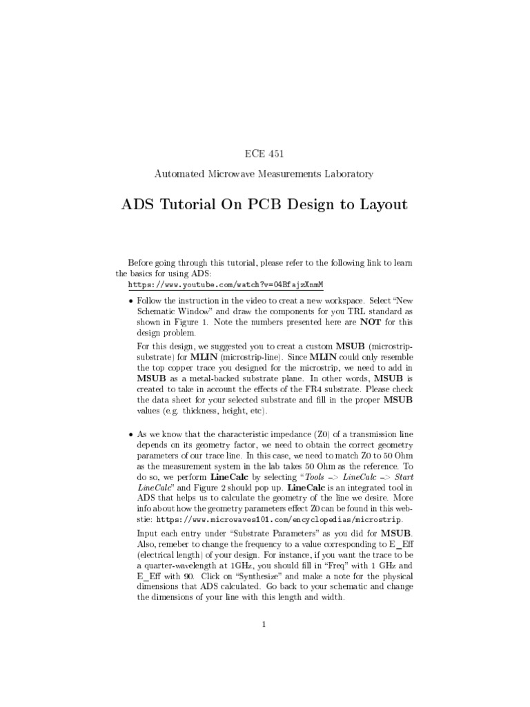 ADS Tutorial On PCB Design To Layout: ECE 451 Automated Microwave ...