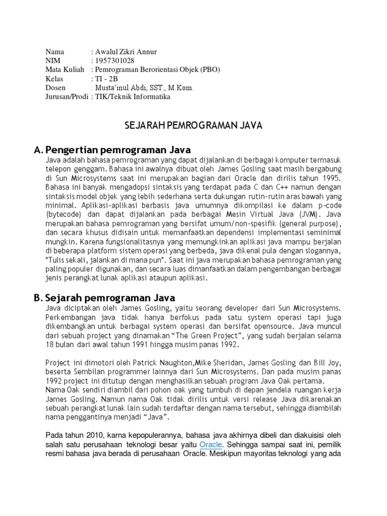 Resume Java Oleh Awalul Zikri Annur | PDF