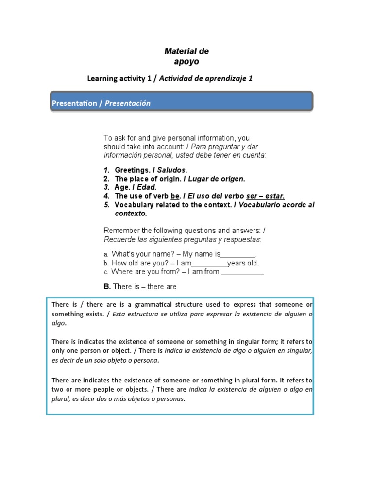 Learning Activity 1 / Actividad de Aprendizaje 1: Presentation ...