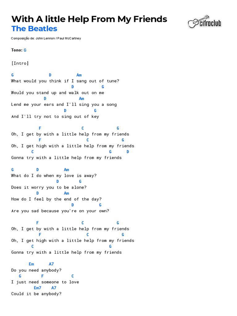 Beatles: Help From Friends Chords | PDF | Pop Songs | Songs