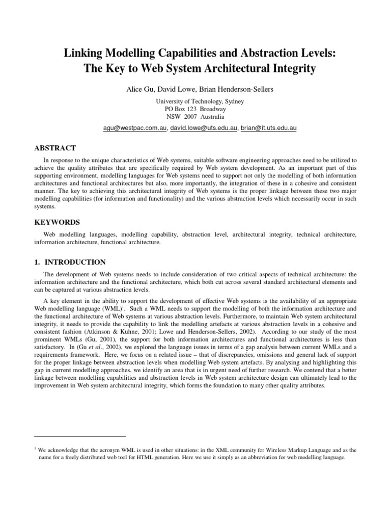Linking Modelling Capabilities and Abstraction Levels: The Key To Web System Architectural ...