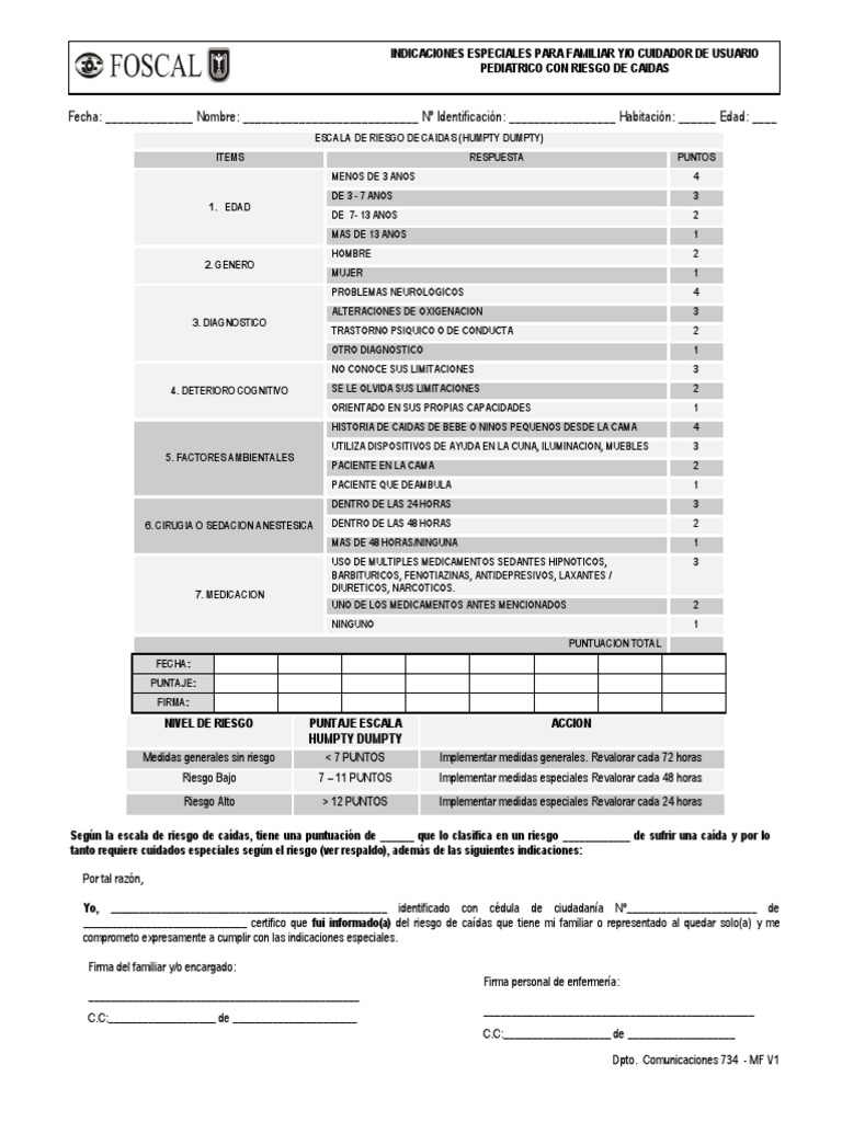 Escala de Riesgo de Caidas Humpty-Dumpty | PDF | Medicina CLINICA ...