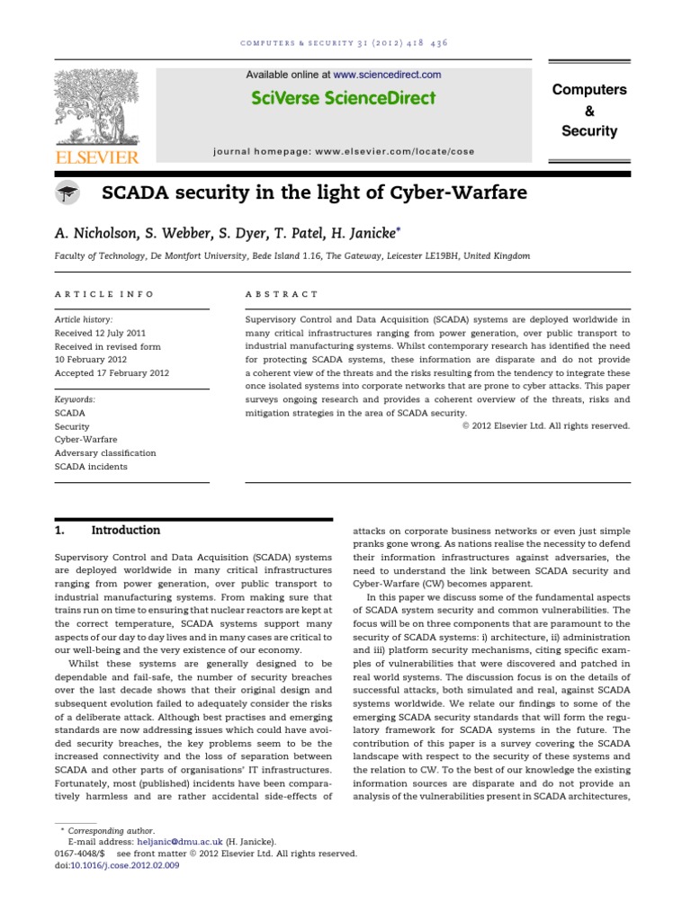 2012 - SCADA Security in The Light of Cyber-Warfare | PDF | Scada | Cyberwarfare