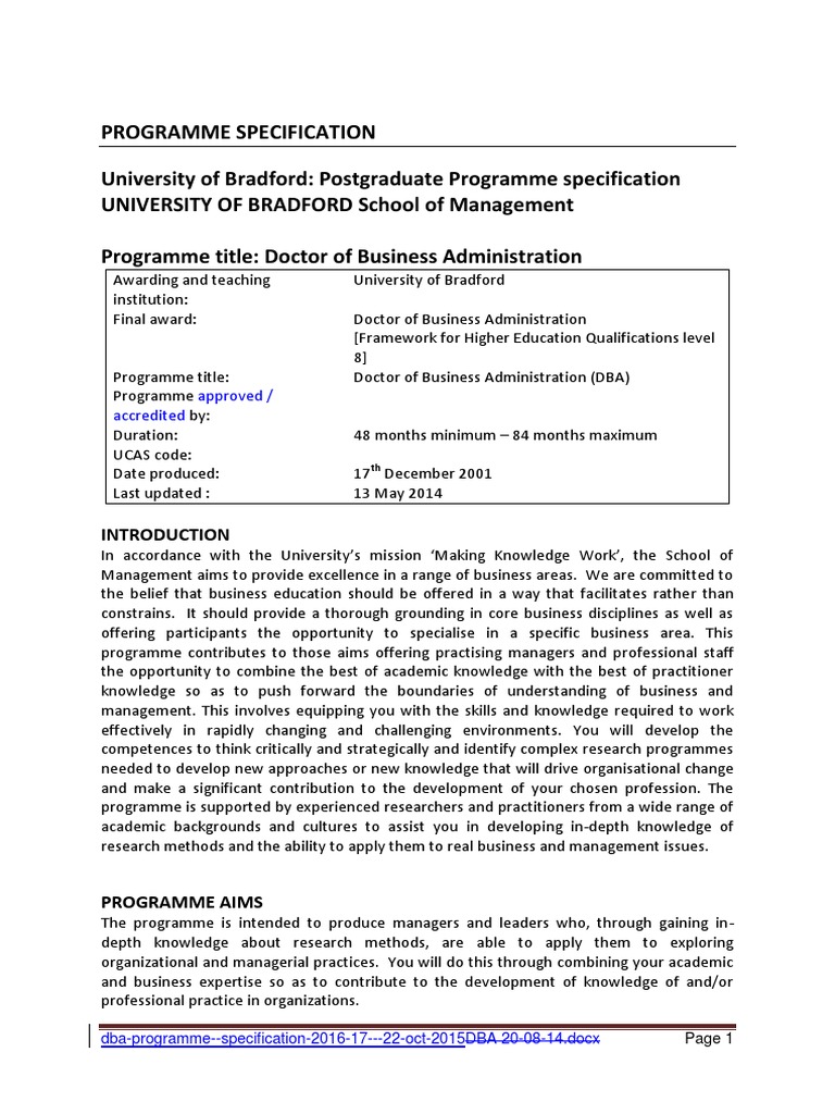Programme Specification University of Bradford: Postgraduate Programme ...