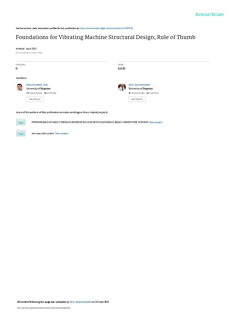 Foundations For Vibrating Machine Structural Design Rule of Thumb | PDF ...