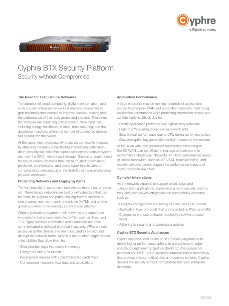 BTX Datasheet - 20200605 FINAL | PDF | Virtual Private Network | Encryption