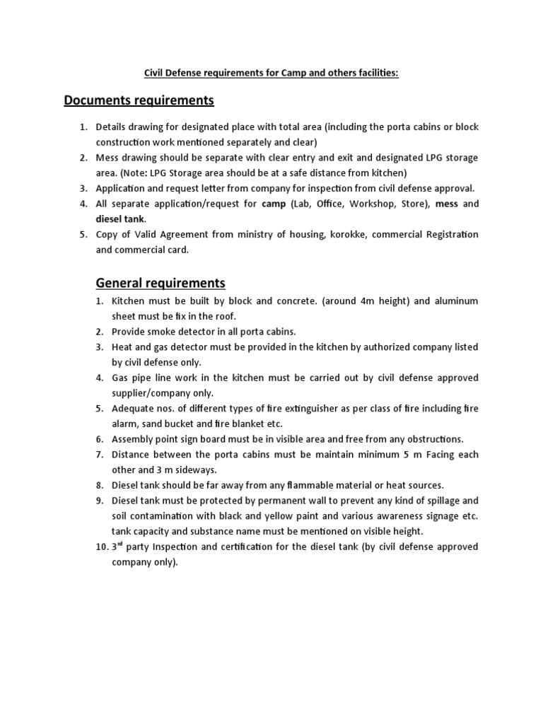Civil Defense Requirements | PDF
