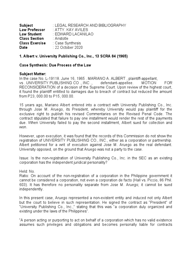 Due Process and Personal Liability: The Albert v. University Publishing ...