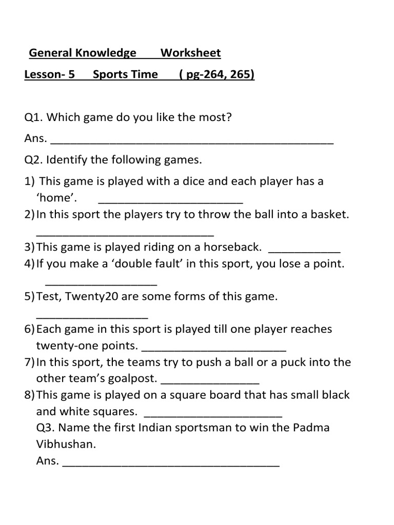 General Knowledge Ls-5 Worksheet PDF | PDF