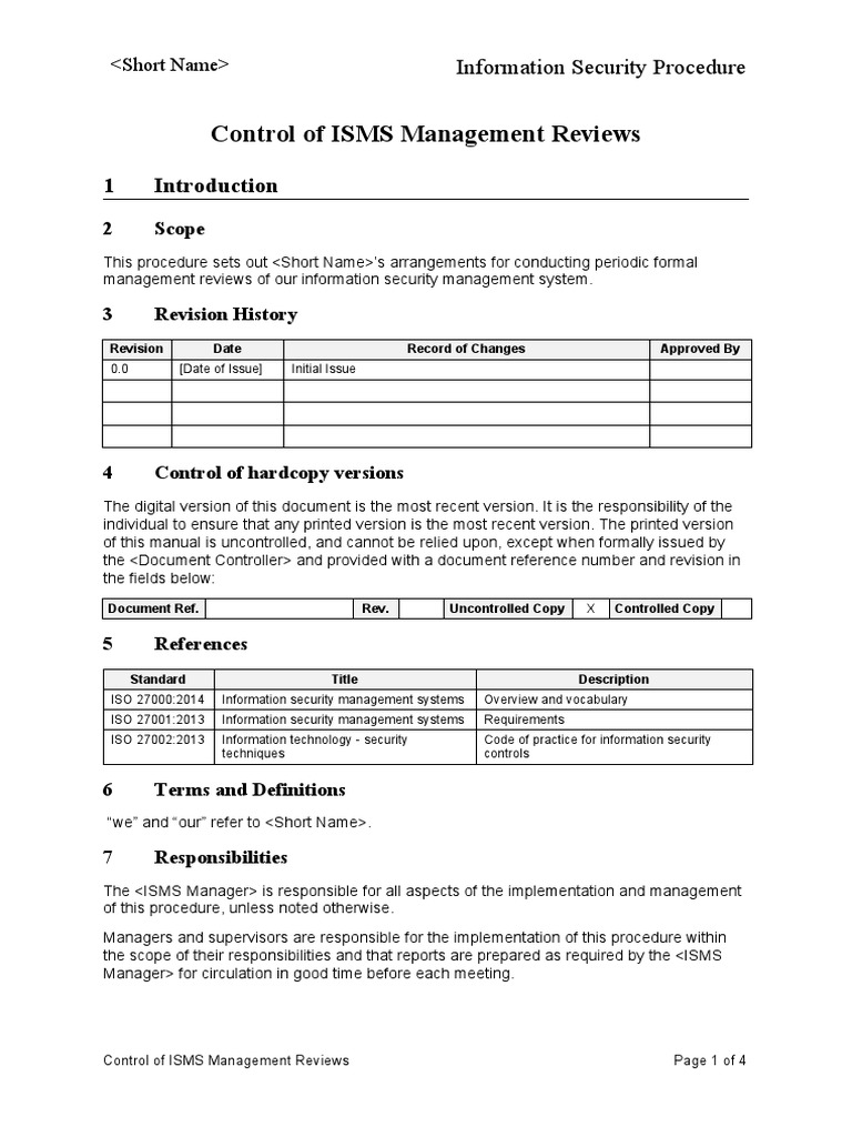 ISMS Control of Management Reviews | PDF | Information Security ...