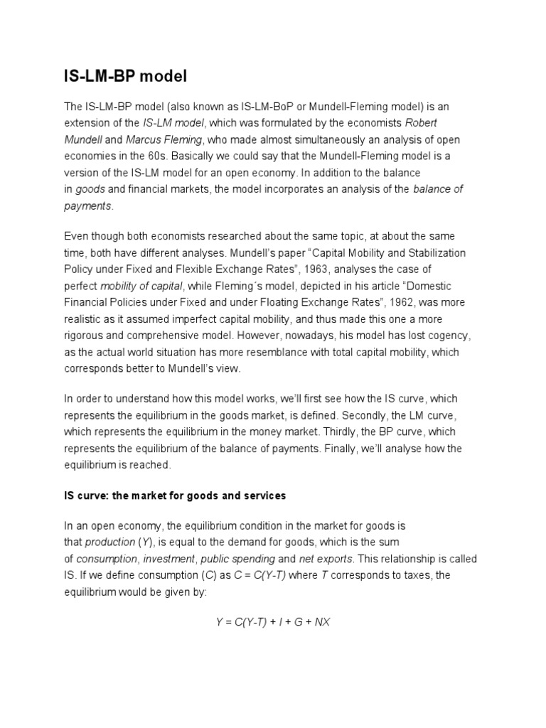 IS-LM-BP Model: Mundell and Marcus Fleming, Who Made Almost ...