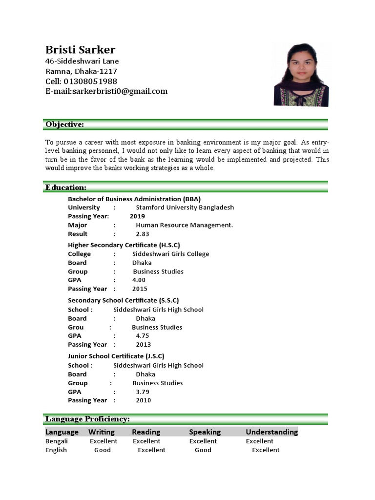 Banking Career Resume Bristi Sarker | PDF | Dhaka | World Politics