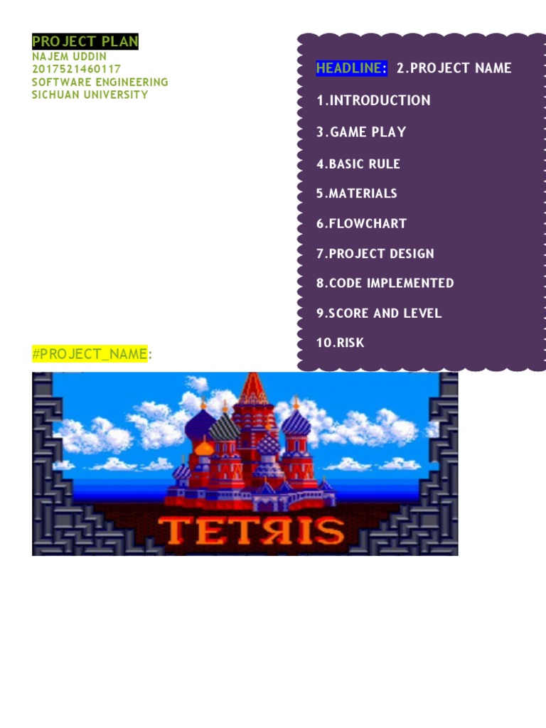 Game Project Plan About Tetris | PDF | Software Engineering | Computing
