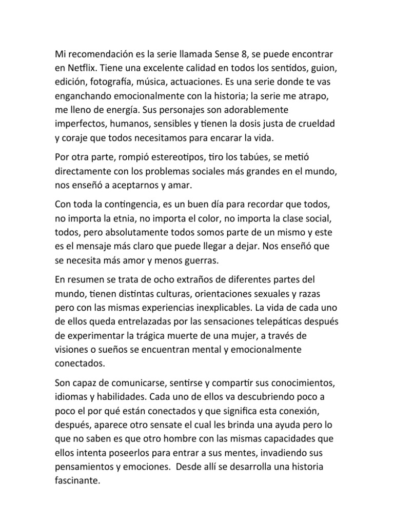 Resumen de la serie Sense 8 | PDF