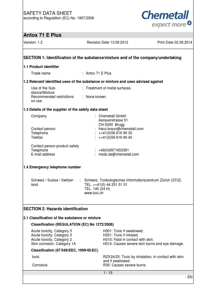 Antox 71 E Plus: Safety Data Sheet | PDF | Toxicity | Dangerous Goods