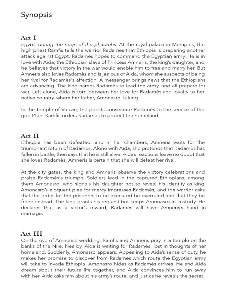 Aida Synopsis and Program Notes | PDF | Vocal Music | Opera