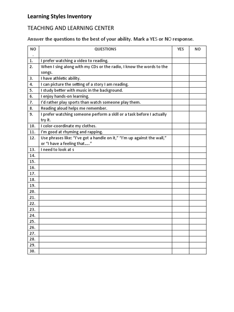 Learning Styles Inventory | PDF
