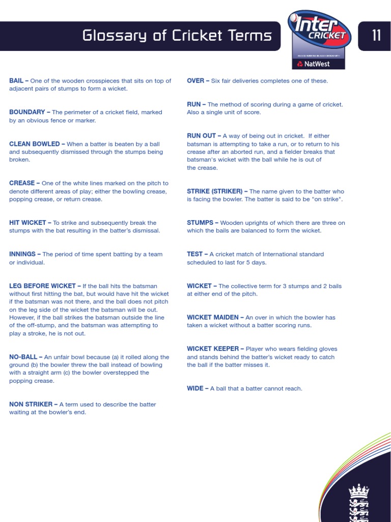Teacher Task Cards Glossary of Cricket Terms 817 | PDF | Bowling ...