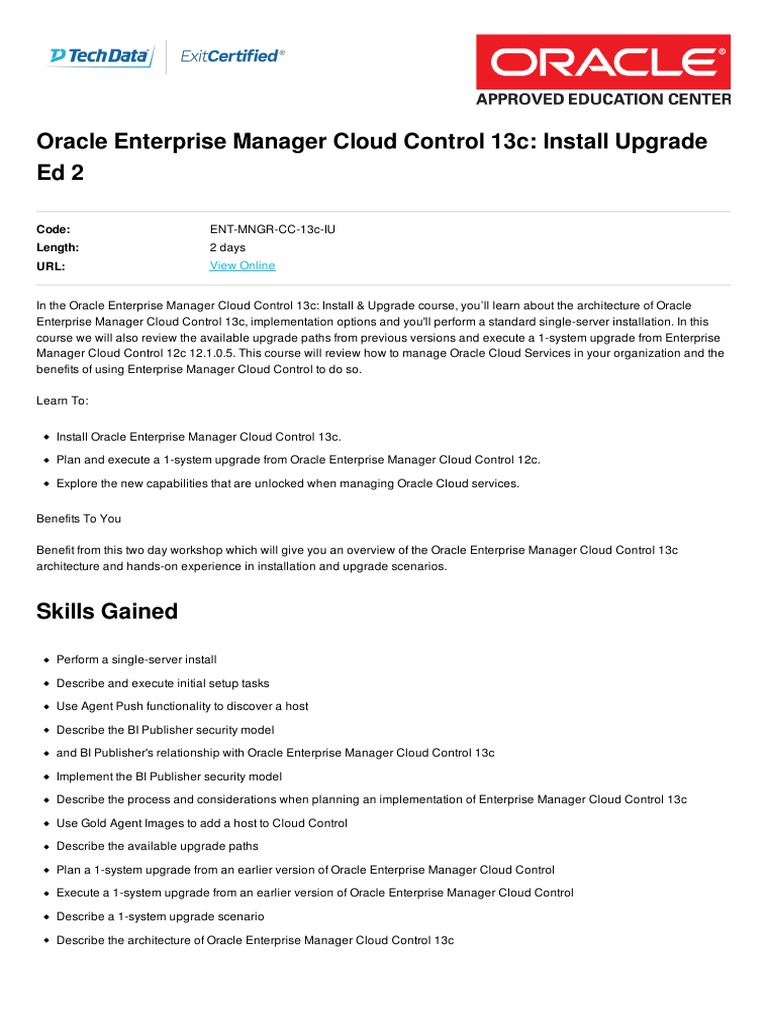 Oracle Enterprise Manager Cloud Control 13c: Install Upgrade Ed2 | PDF ...