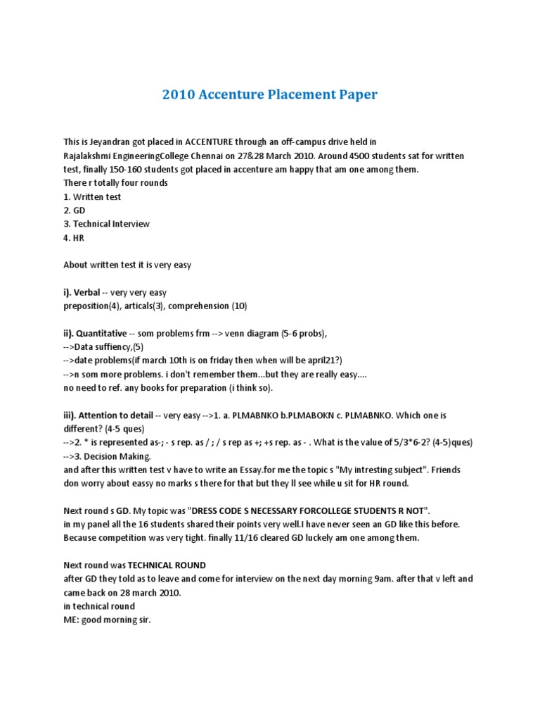 2010 Accenture Placement Paper | PDF