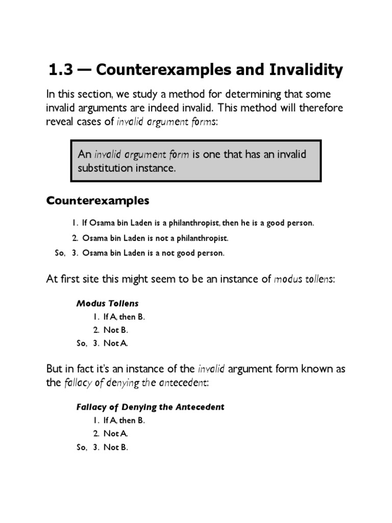 1.3 - Counterexamples and Invalidity | PDF | Argument | Logical Consequence
