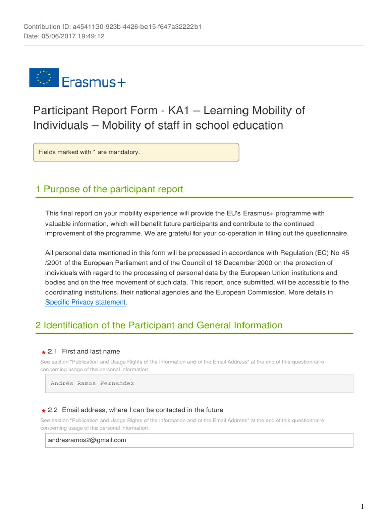 Participant Report Form - KA1 - Learning Mobility of Individuals ...