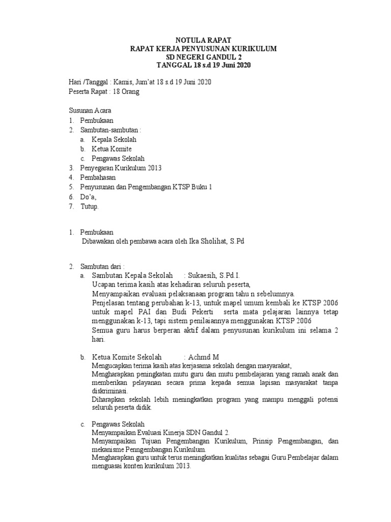 Notula Rapat (Penyusunan Kurikulum) | PDF