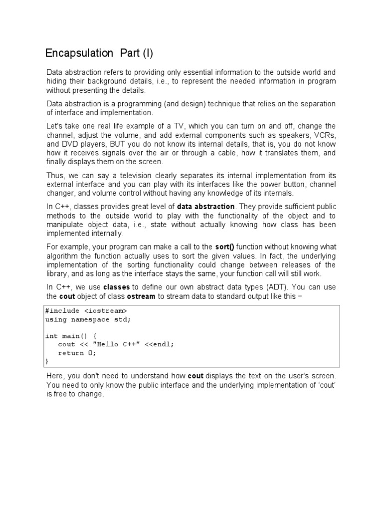 Encapsulation Part 1 | PDF | Class (Computer Programming) | C++