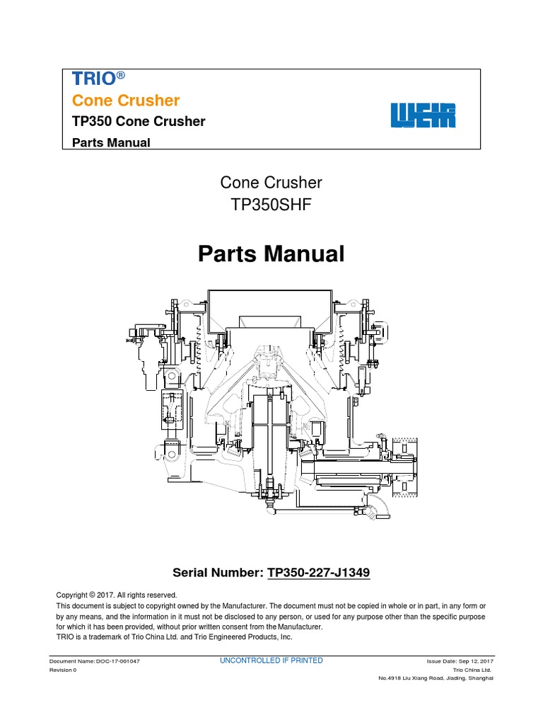 TP350SHF Cone Crusher Parts Manual TP350-227-J1349 | PDF | Washer ...