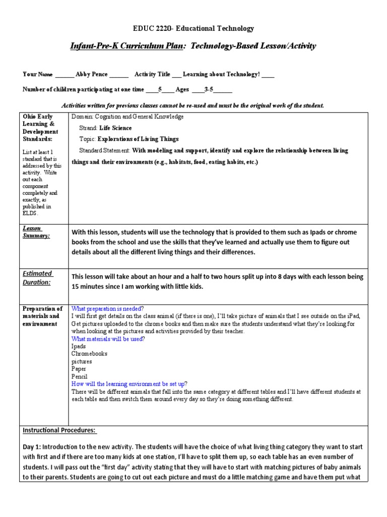 Ed Tech ECDE Activity Plan | PDF | Differentiated Instruction | Educational Technology