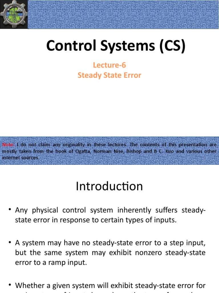 Control Systems (CS) : Lecture-6 Steady State Error | PDF | Control ...