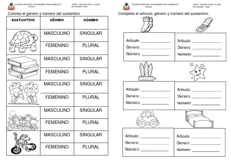 Ejercicios de Género y Número para 1er Grado | PDF | Artes del Lenguaje ...