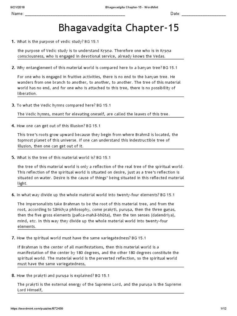 Bhagavad Gita Question and Answer Chapter-15 PDF | PDF | Consciousness | Vedas