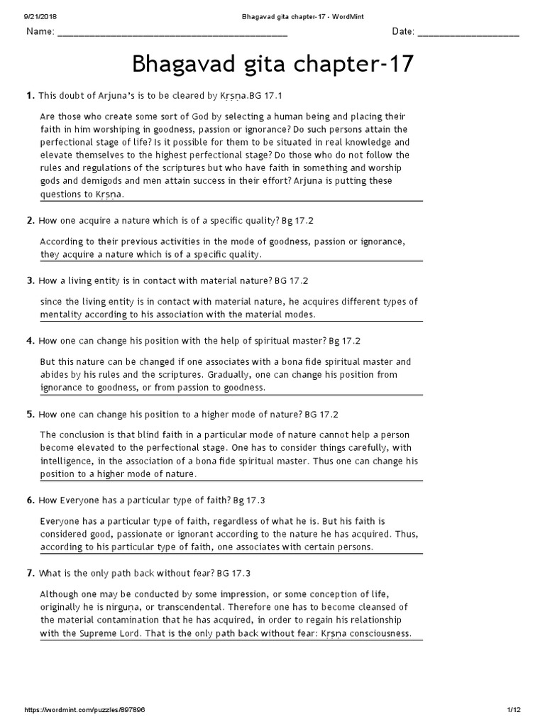 Summary of Bhagavad Gita Chapter 17 | PDF | Bhagavad Gita | Krishna