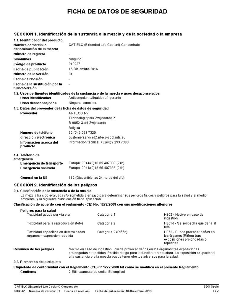 CAT ELC (Extended Life Coolant) Concentrate | PDF | Residuos | Química
