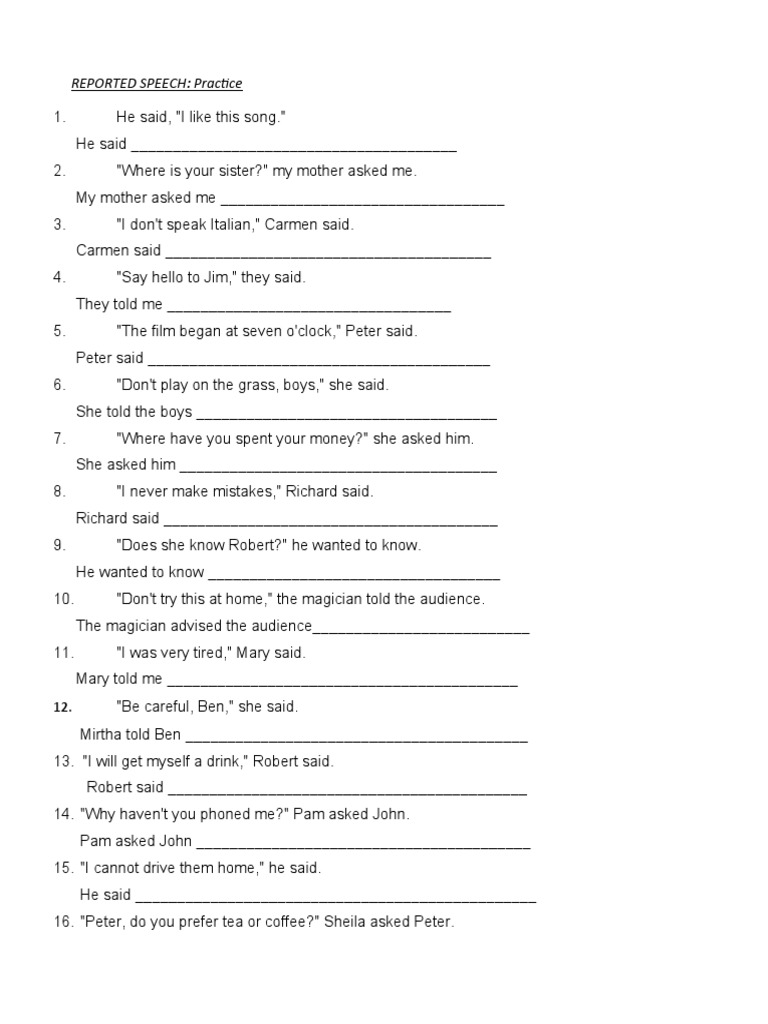 Reported Speech: Practice | PDF