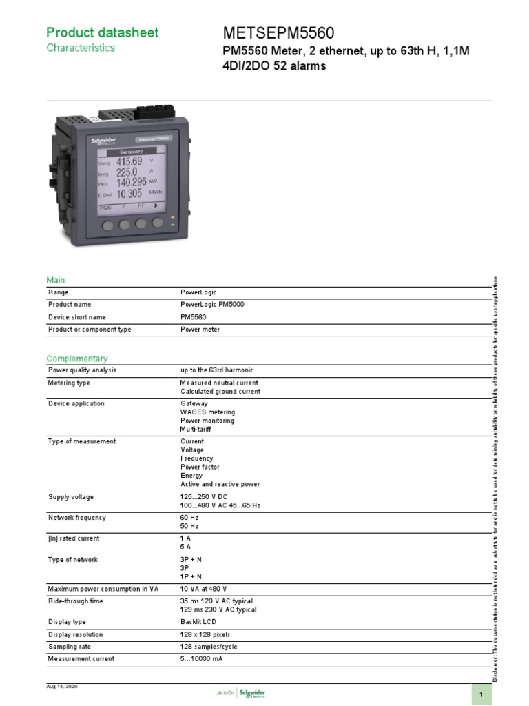 PowerLogic PM5560 Meter Specs | PDF | Alternating Current | Ac Power