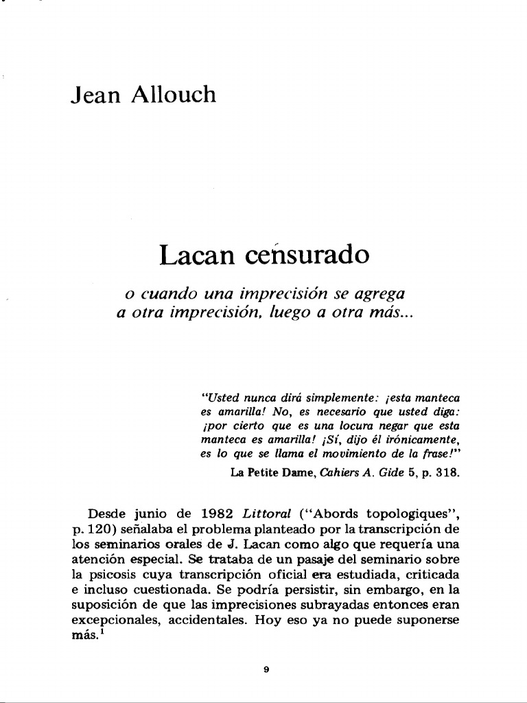 Jean Allouch - Lacan Censurado | PDF | Jacques Lacan | Psicoanálisis