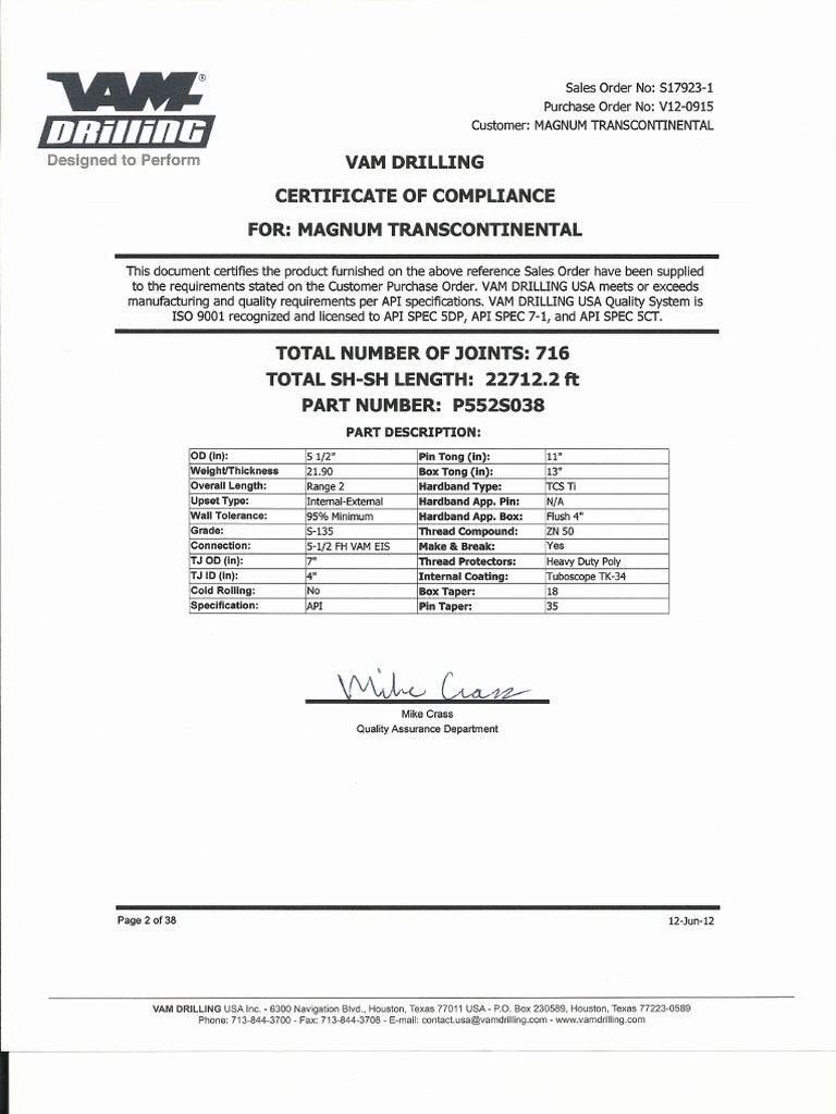 DP 5.5FH - S135 Data Sheet 5-5 lEU X 21.90' With Connection 5-5 FH VAM ...
