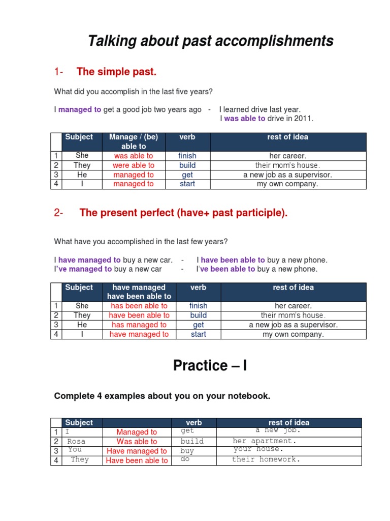 Talking About Past Accomplishments 2 | PDF | Verb | Morphology