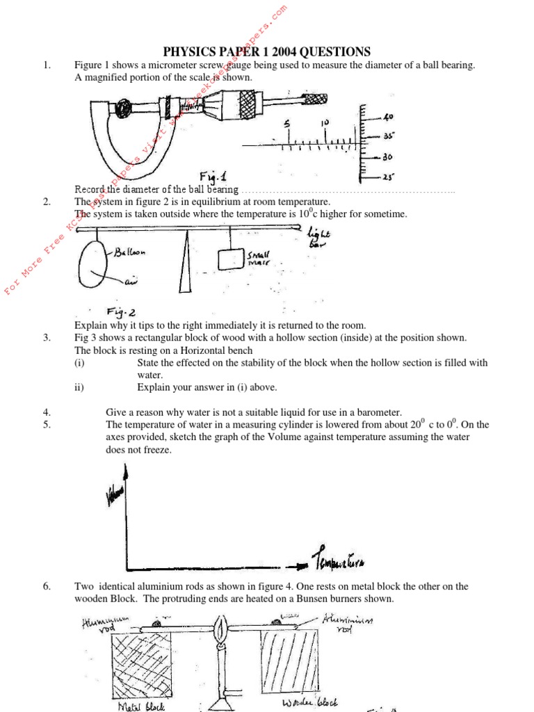 Physics Paper 1 2004 Questions | PDF | Force | Temperature