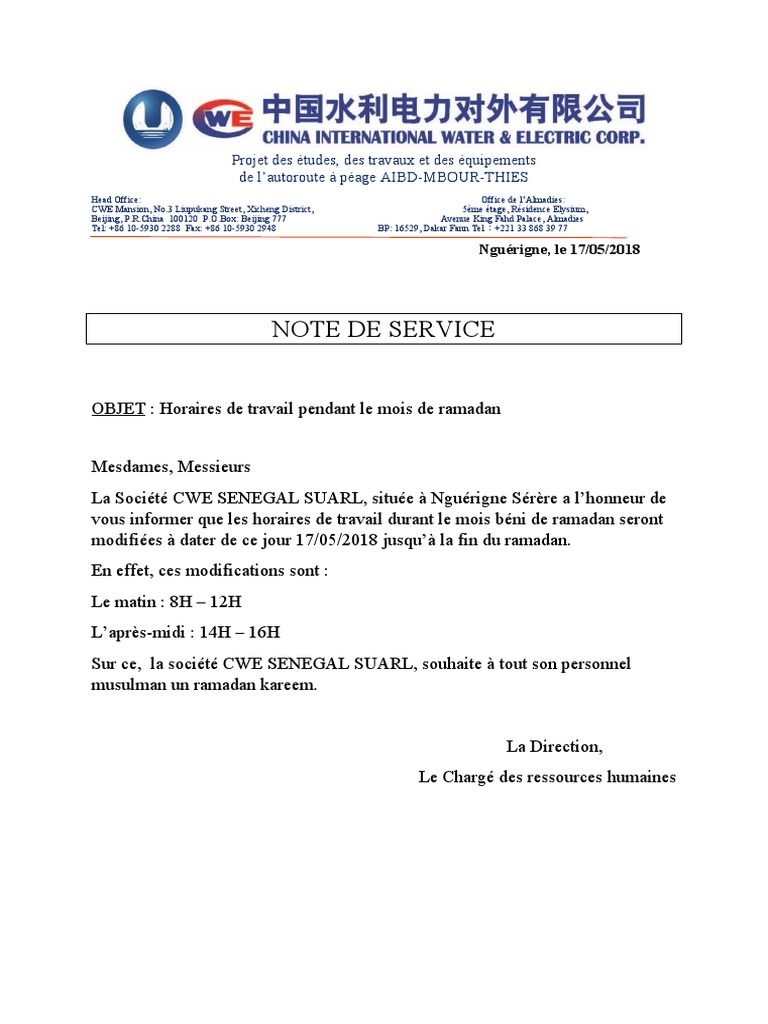 Note de Service | PDF