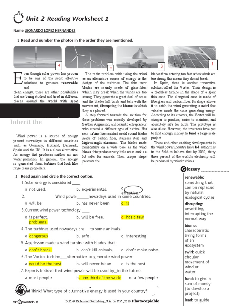 Reading Worksheet: Inherit The | PDF | Wind Power | Wind Turbine