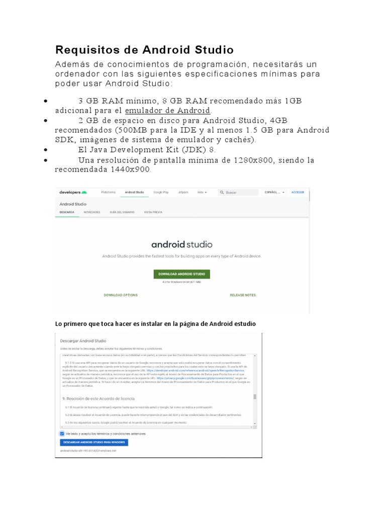 Requisitos mínimos y pasos para instalar Android Studio | PDF
